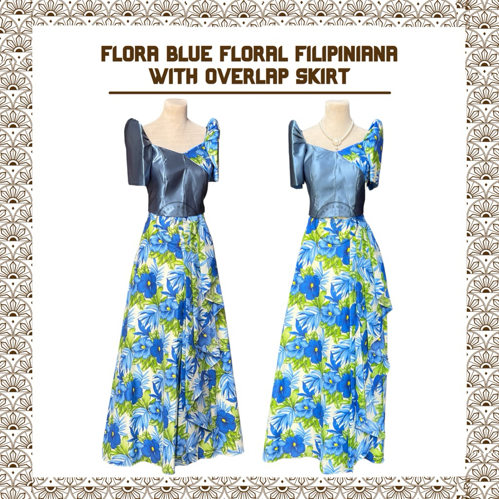FLORA BLUE FILIPINIANA WITH OVERLAP SKIRT | Shopee Philippines