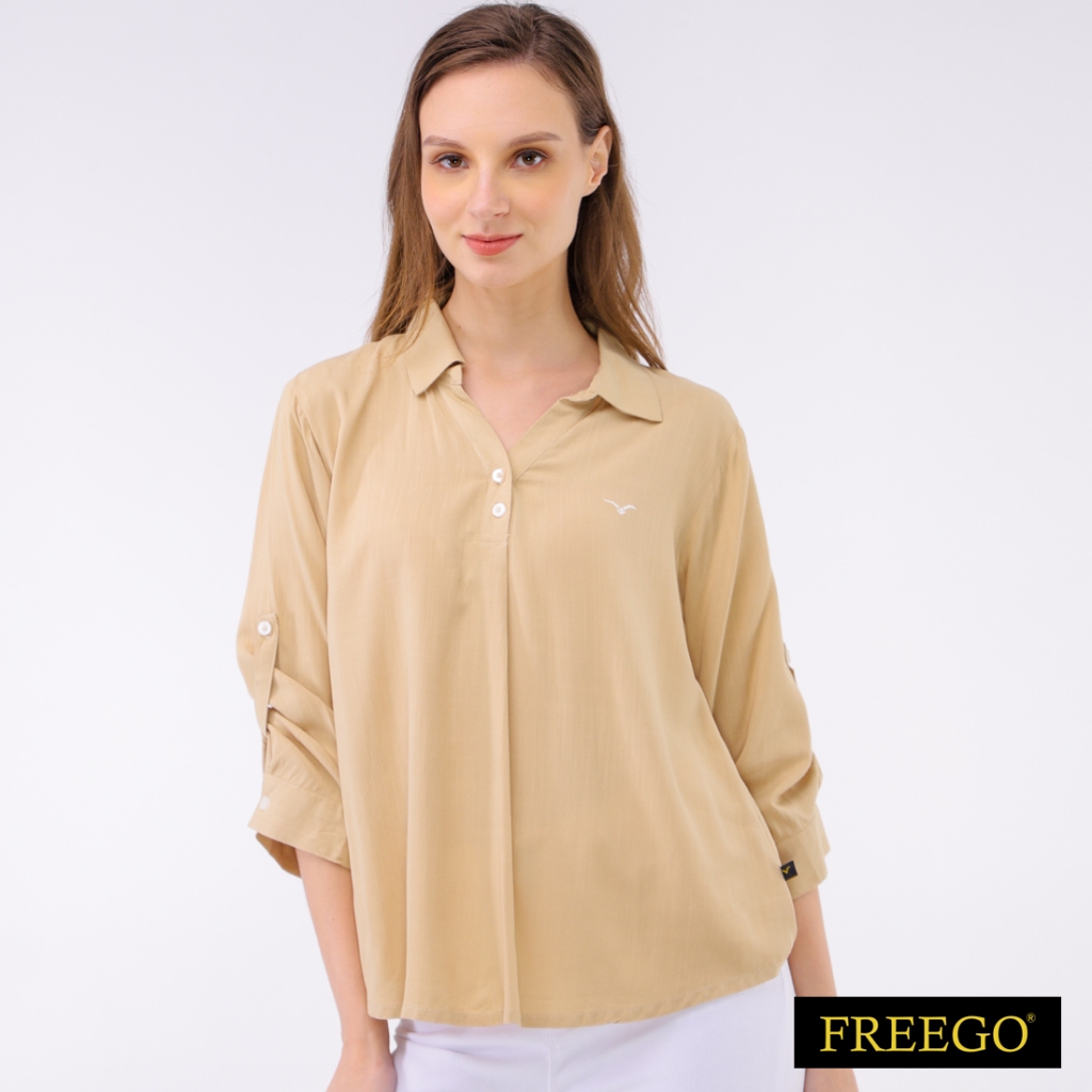 Freego Ladies Woven Plain Soft Linen 3/4 Blouse AST04-0353 | Shopee ...