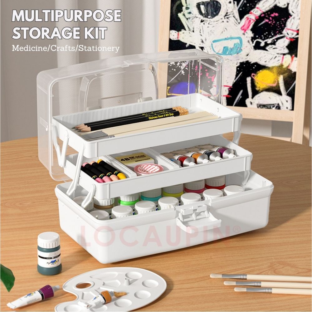 LOCAUPIN Foldable 3 Layer Multipurpose Art Craft Organizer Portable ...
