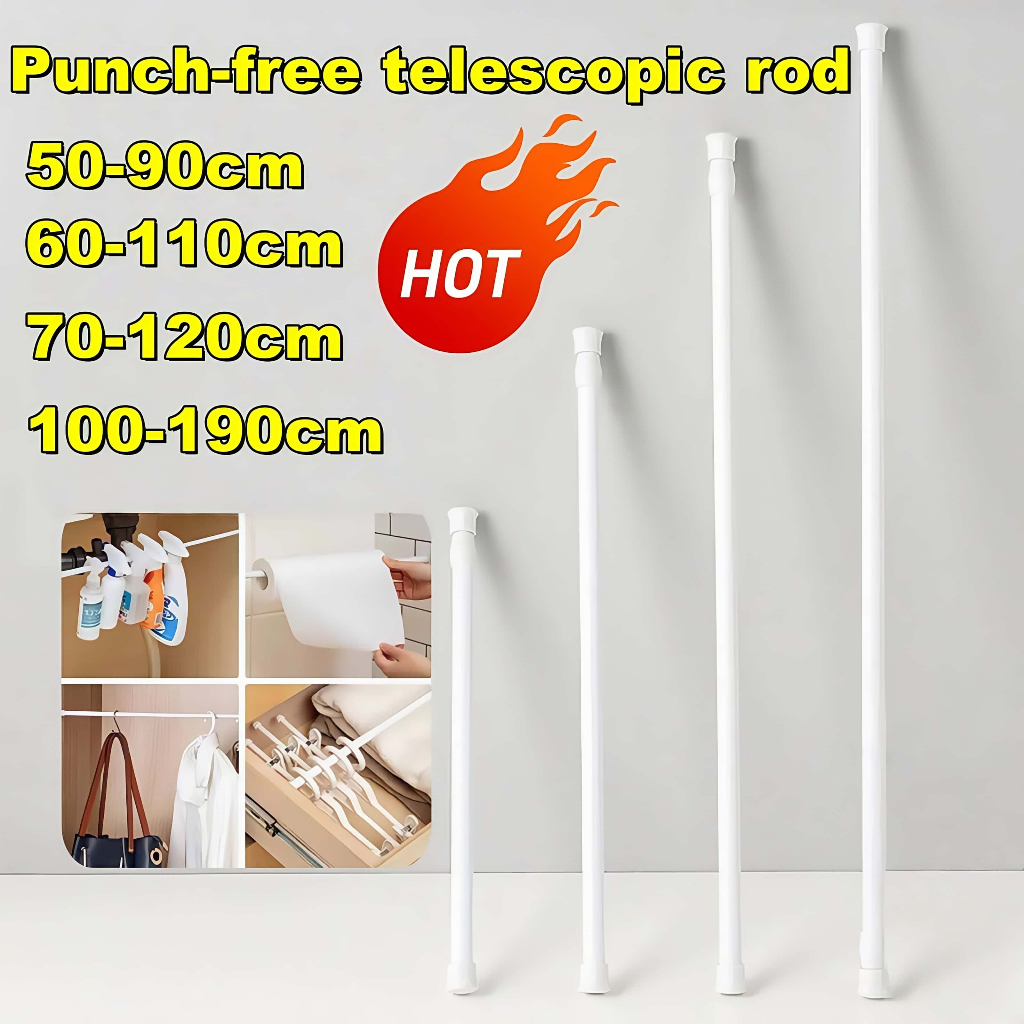 Multipurpose Curtain Rod Expandable & Hook Curtain Rail Rod Adjustable ...