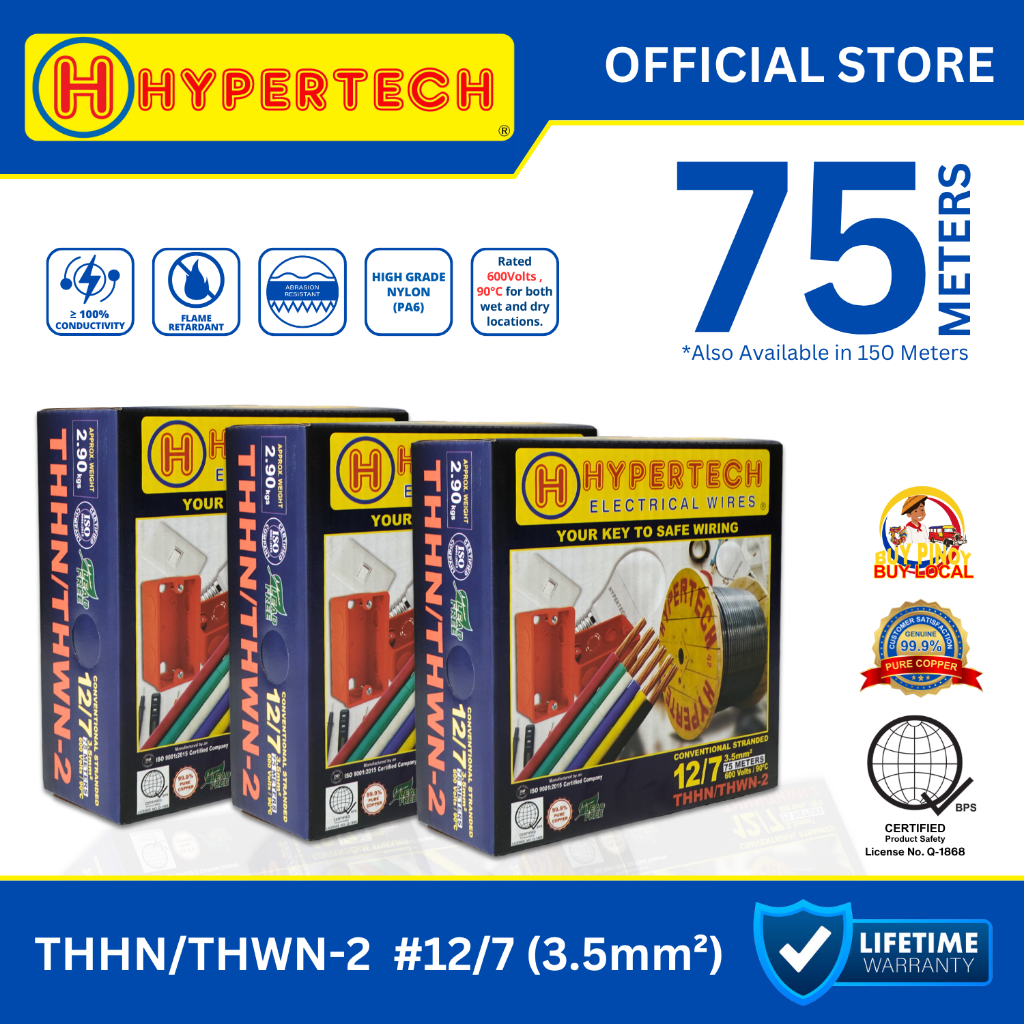 HYPERTECH THHN/THWN-2 Stranded Wire # 12/7 - 75 Meters - Pure Copper ...