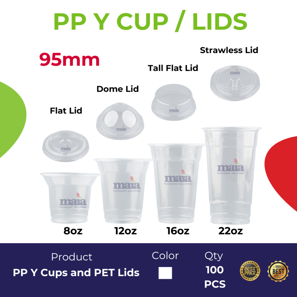 PP Y Cups Plastic Cups with Lid 95mm Boba Thin Bending Straw 100 pcs 8 ...