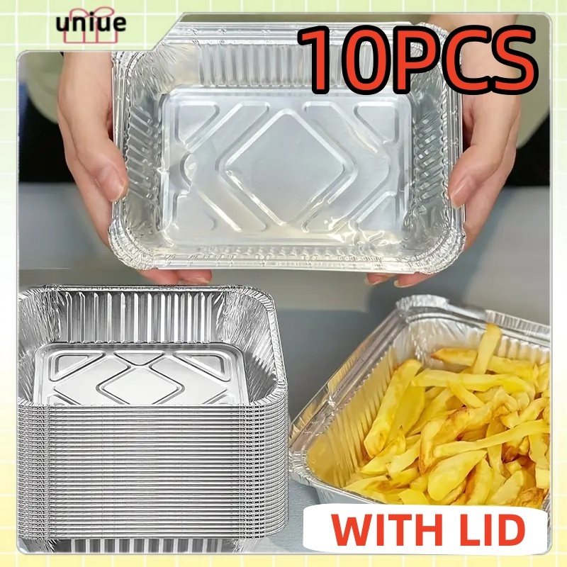 (10PCS) Aluminum Foil Tray Thickening Disposable Loaf Pan Rectangle ...