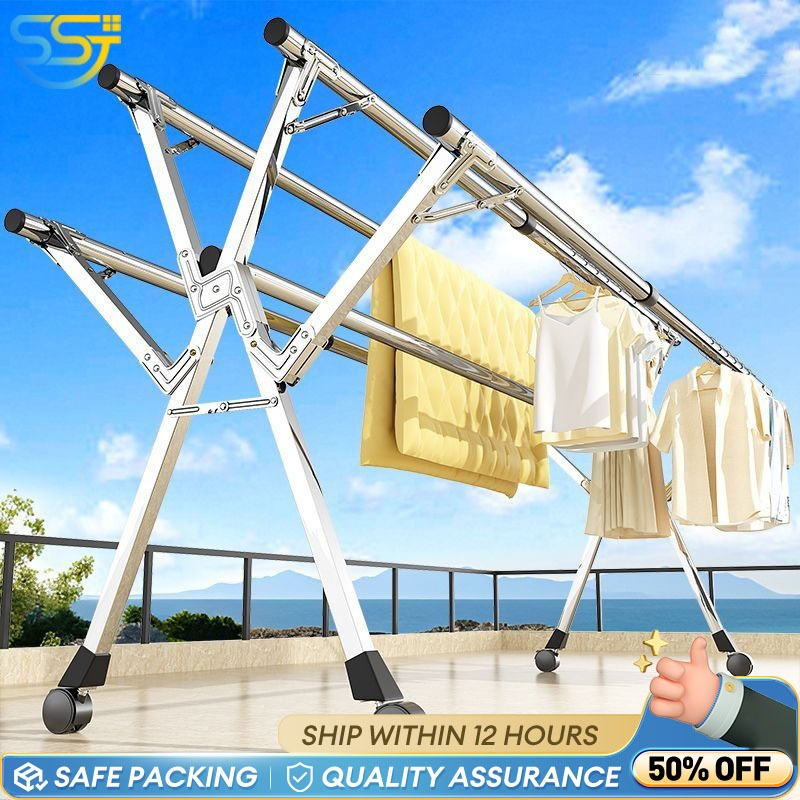 3/5 Rod Foldable Sampayan Stainless Steel Clothes Rack Heavy Duty ...