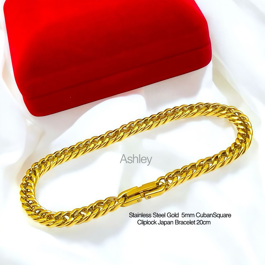 stainless set necklace bracelet cuban square chain clip lock 60cm/20cm ...