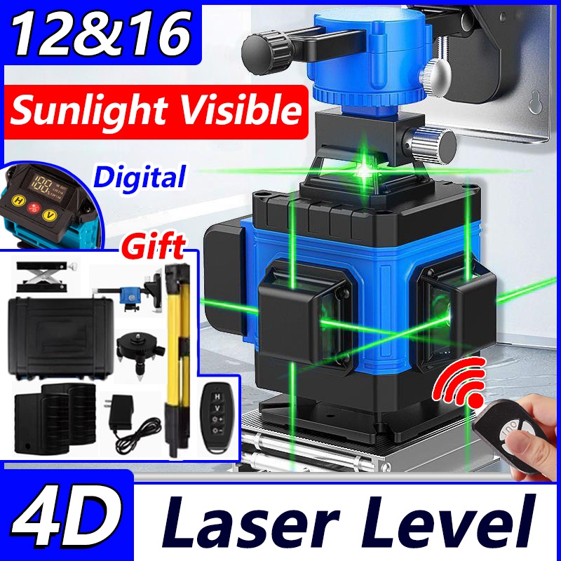 【12/16 Line】4D Laser level 360°Rotary Auto levelling Waterproof Green ...