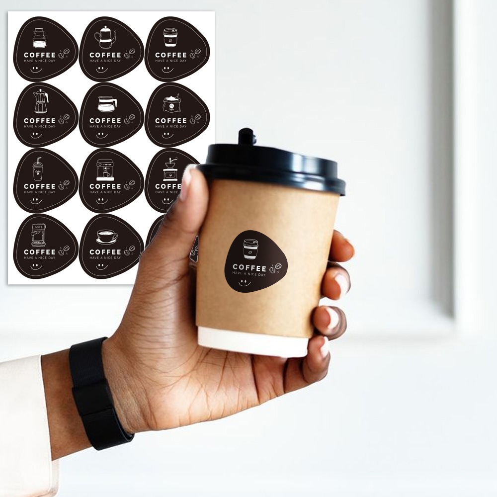 120 pcs coffee cup black and white stickers self-adhesive packaging ...