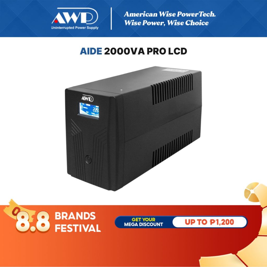 AWP Aide Pro LCD 1200W-2000VA UPS with AVR Uninterruptible Power Supply ...