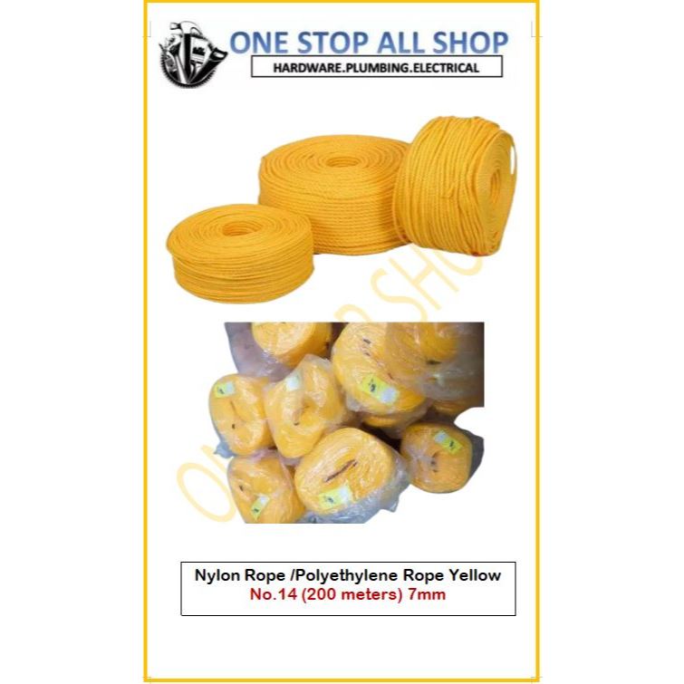 Nylon Rope /Polyethylene Rope Yellow No.14 (200 meters) 7mm | Shopee ...