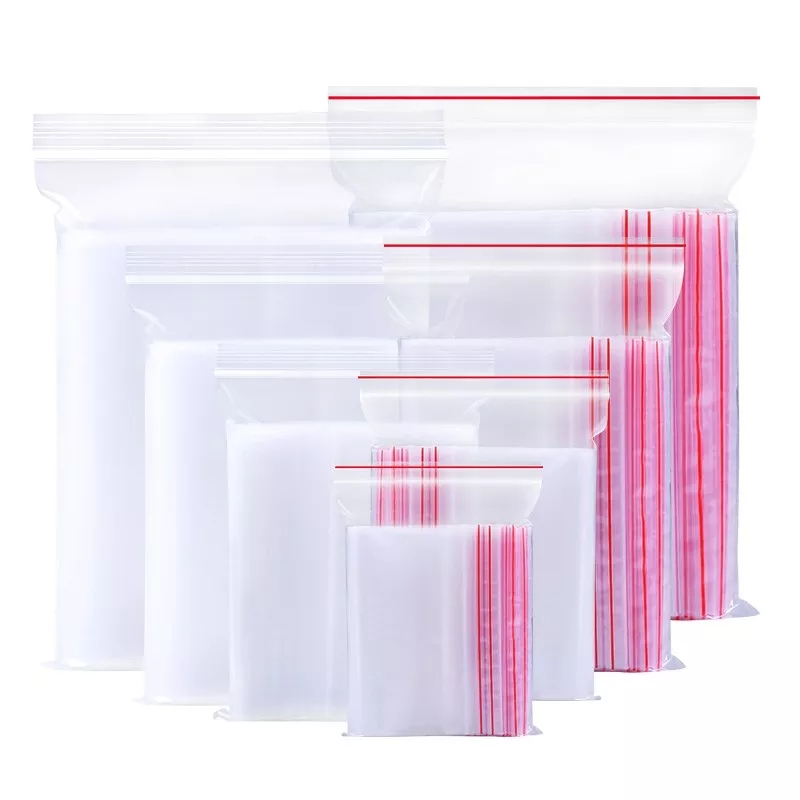 100pcs Zip Lock Red Lined Resealable Plastic Bag Ziplock Small Pack ...