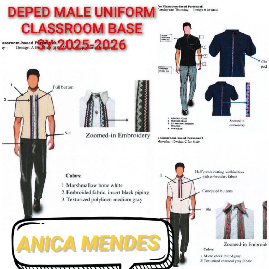 TEACHERS UNIFORM (MALE) DepEd 2025-2026 CLASSROOM BASE (TELA FABRIC ...