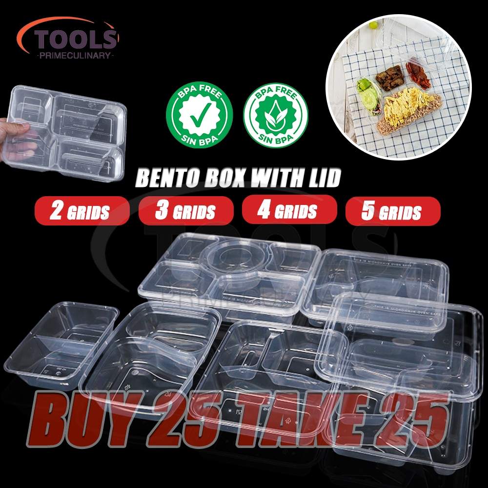 【Buy 25 Take 25】 Disposable Plastic Bento Box Clear Food Box With Lid ...
