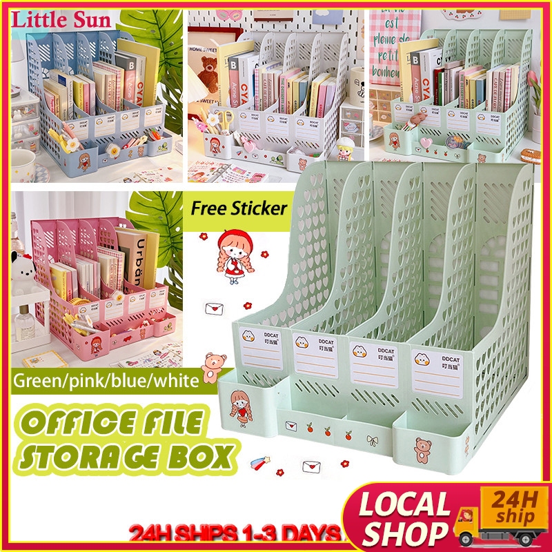4 Column Multifunctional Storage Rack Organizer for Files Books Pencils ...