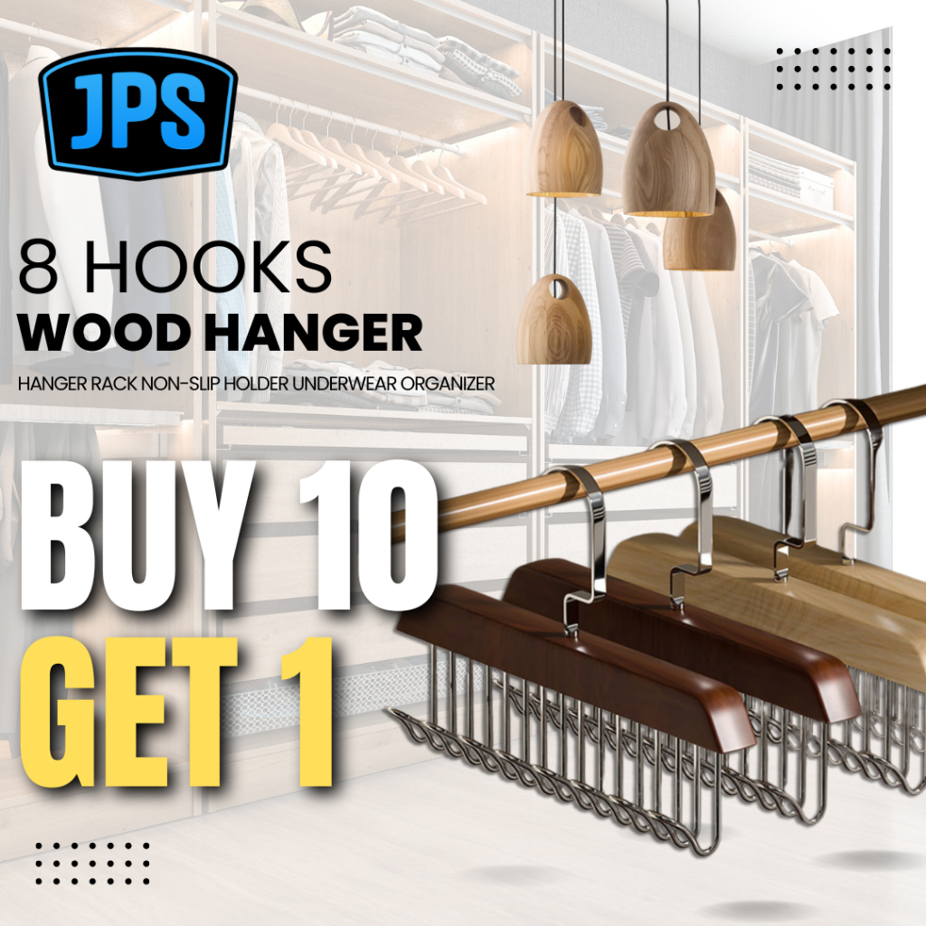 [BUY 10 TAKE 1] 8 Hooks Solid Wood Hanger Cloth Bra Hanger Rack Non ...