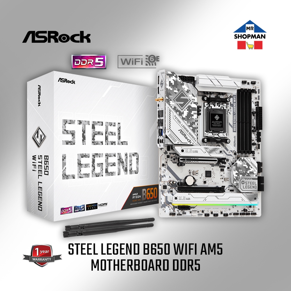 ASRock B650 Steel Legend WiFi AM5 White ATX Motherboard DDR5 AMD ...
