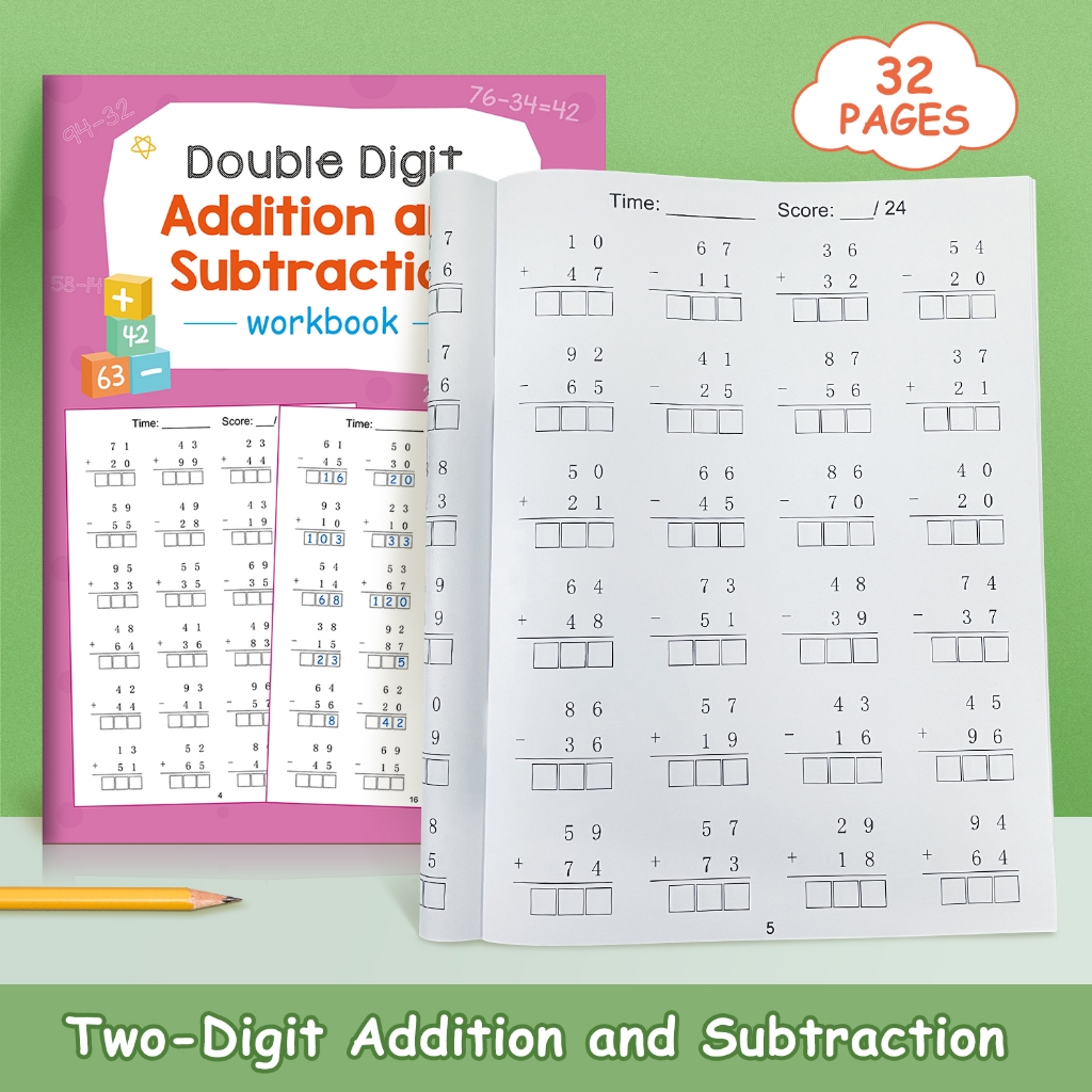 32 Pages Double Digit Addition and Subtraction Workbook for Kids ...