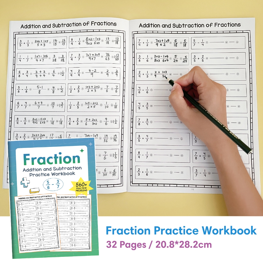 Grade 4-5 Fractions Workbook: Adding & Subtracting Unlike Denominators ...