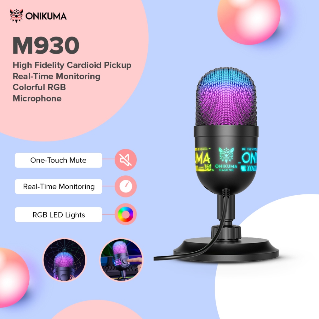 Onikuma M930 Colorful RGB USB Microphone with One Click Mute Button ...