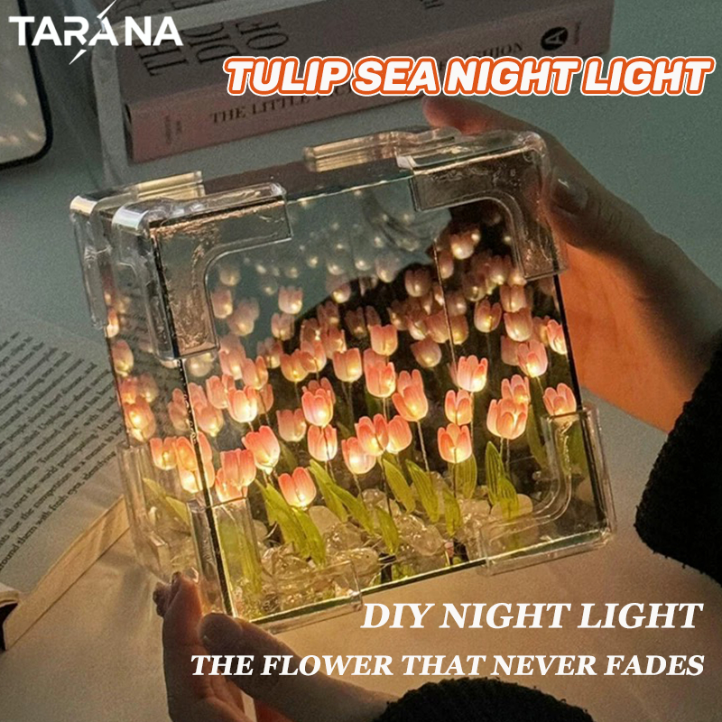 Handmade DIY Tulip LED Night Light Mirror Home Creative Atmosphere Lamp ...