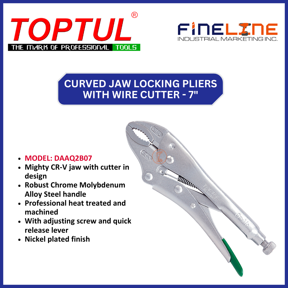 TOPTUL Curved Jaw Locking Pliers with Wire Cutter 7" - DAAQ2B07 ...