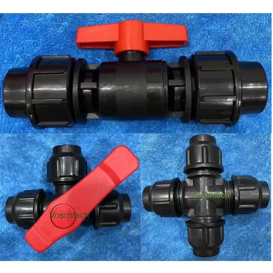 PE/PP DOUBLE UNION BALL-VALVE CROSS TEE-VALVE PE COMMERSION FITTINGS 1/ ...