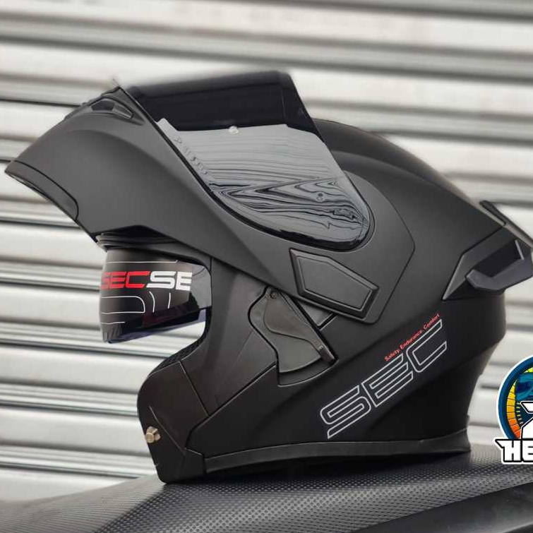 SEC WHIRLWIND MODULAR DUAL VISOR HELMET MATT BLACK & GLOSS BLACK (FREE ...