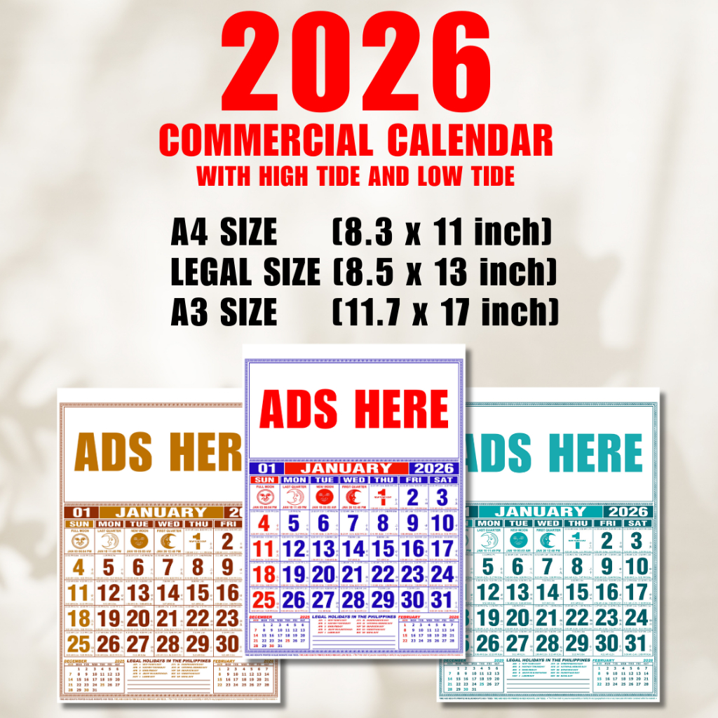 2026 COMMERCIAL CALENDAR WITH [LOW TIDE AND HIGH TIDE] 2026 | Shopee ...