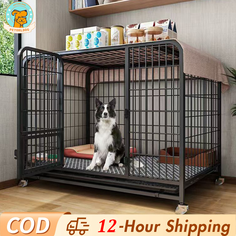【Ready Stock】Square Large Dog Cage Cage For Dog Stainless Mobile Dog ...