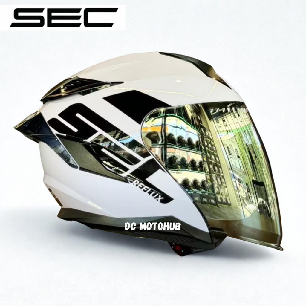 Sec Reflux Half Face Dual Visor Helmet with Free Clear Lens and Spoiler ...