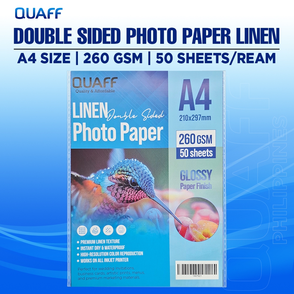 Quaff Double Sided Linen Photo Paper A4 Size 260gsm - 50sheets Inkjet ...