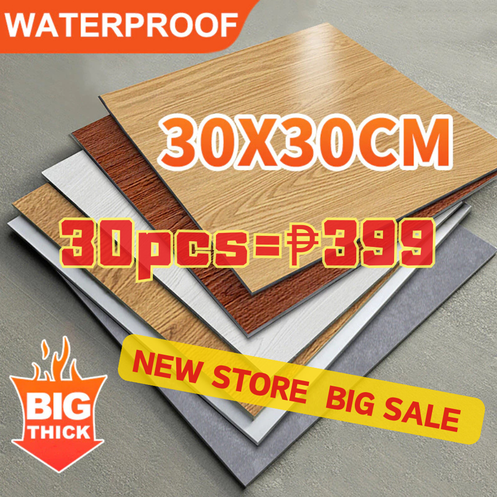 30pcs 3D Wood Grain vinyl tile flooring 30x30cm Self adhesiv Waterproof Floor Sticker Wall ...