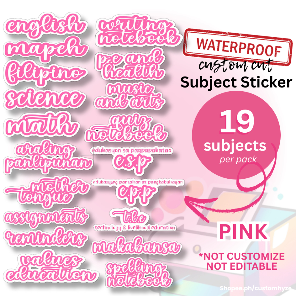 subject sticker custom cut | 19 subjects per pack | waterproof ...