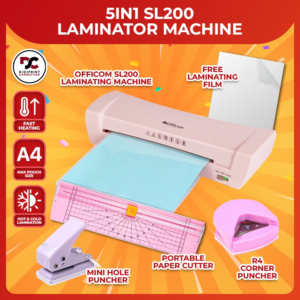 OFFICOM 5in1 Laminator SL200 Laminating Machine (HOT/COLD) w Puncher ...