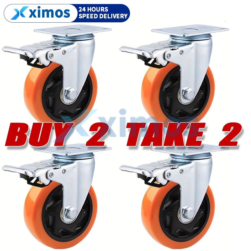 4PCS Swivel Casters With Brake Set, Fixed & Rotate PU Caster Wheel ...