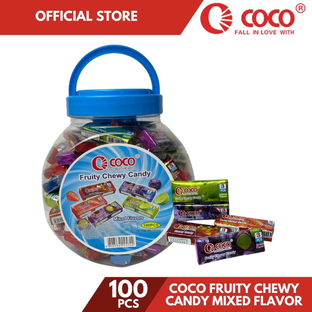 COCO Mini Fruity Chewy Candy Mix Flavor Jar 1KG-100pcs -Flavor ...