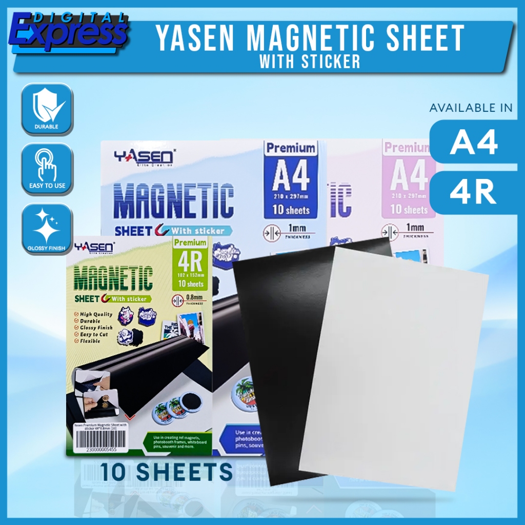 Yasen Magnetic Sheet 10PCS | A4 with Adhesive | 4R Size | 1MM Thickness ...