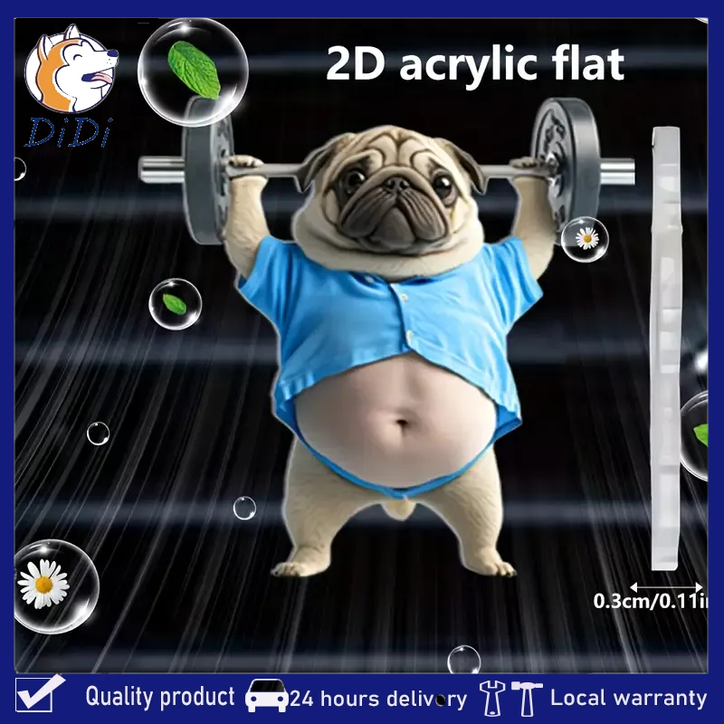 2D Flat Adorable Pug Car Air Conditioning Vent Aroma Diffuser Acrylic Car Vent Decoration Clip ...