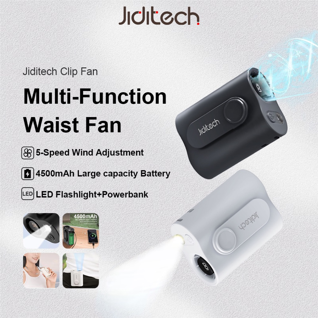 Jiditech 4500mAh Waist Fan Neck Fan Clip Fan 5-Speed Portable Cooling ...