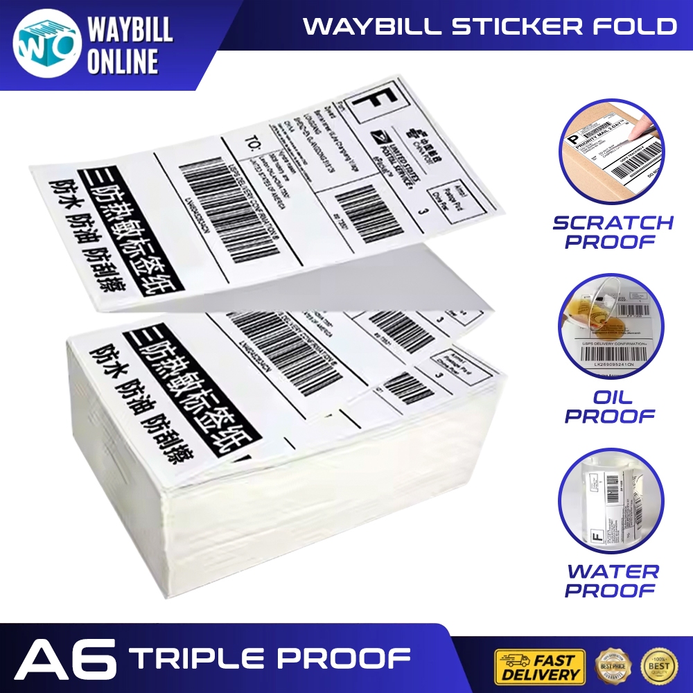 Waybill Sticker FOLD TRIPLE PROOF A6 500pcs 300pcs 100x150mm Thermal ...