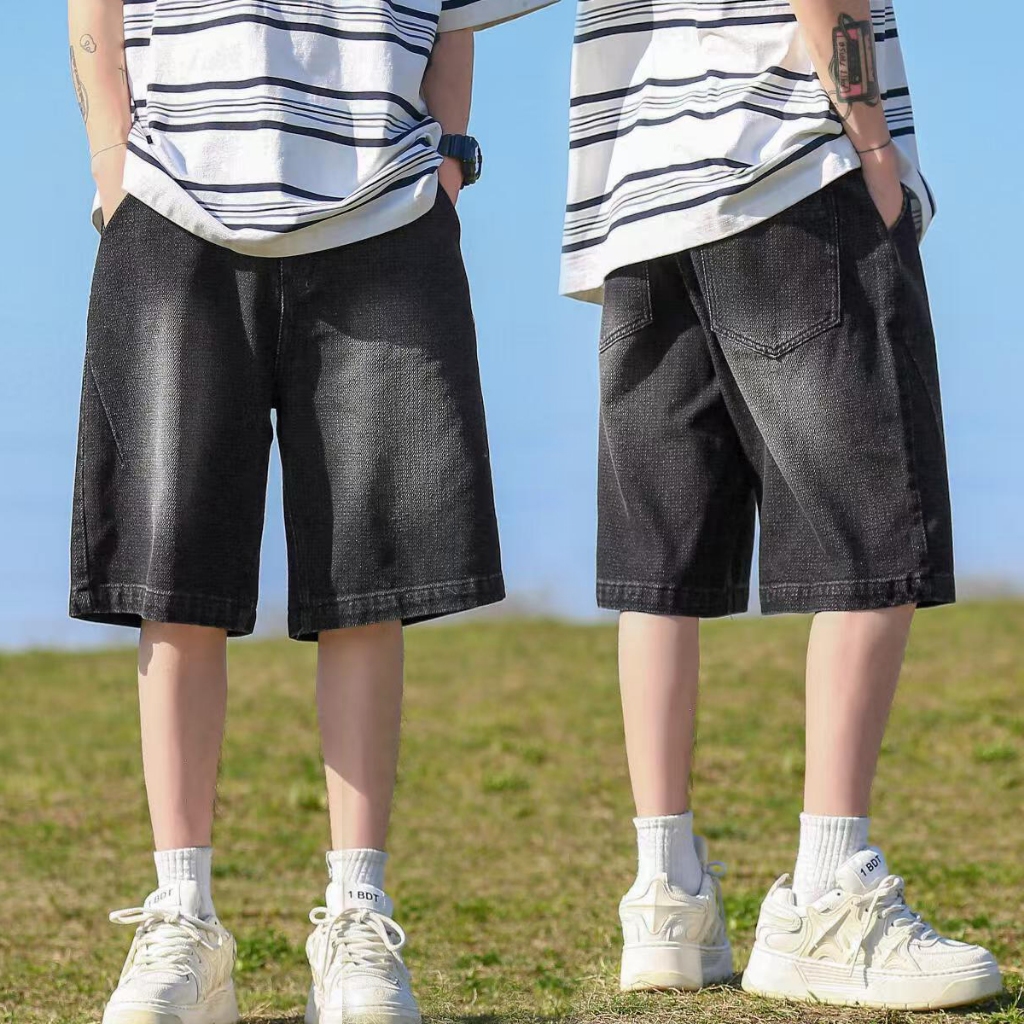 S-5XL~shorts denim MINI for men blacks highwaist loose Fashion A-line ...