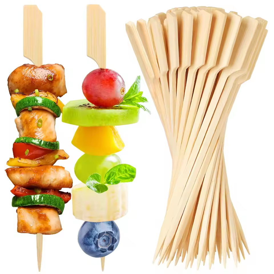 200pcs Bamboo Skewers BBQ Stick With Handle Disposable Stick Barbecue ...