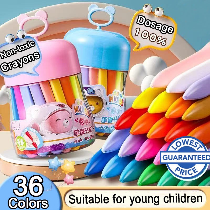 【Buy 1 Free 1】 Plastic Crayons 12/24/36 Color Painting Crayons Coloring ...