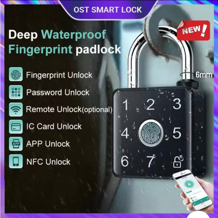 OST Smart Lock Deep Waterproof Finger Fingerprint Padlock | Shopee ...