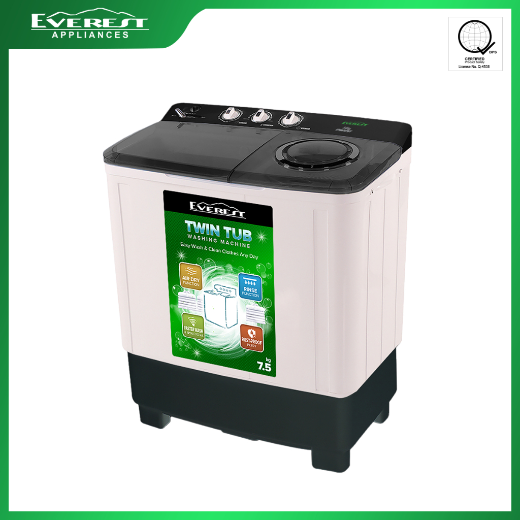 EVEREST 7.5kg Twin Tub Washing Machine/Non Inverter/Air Dry and Rinse ...