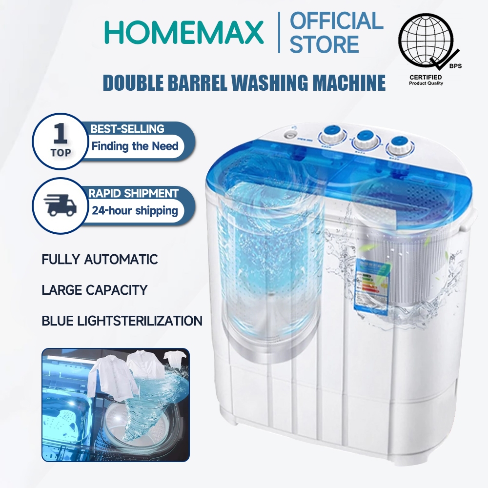 HOMEMAX Double Barrel Mini Washing Machine With Spin Dryer Semi ...