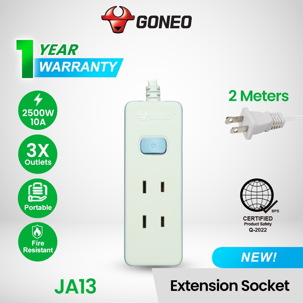 GONEO 3 Gang Portable Extension with Power Switch and 2 Meters Cord ...