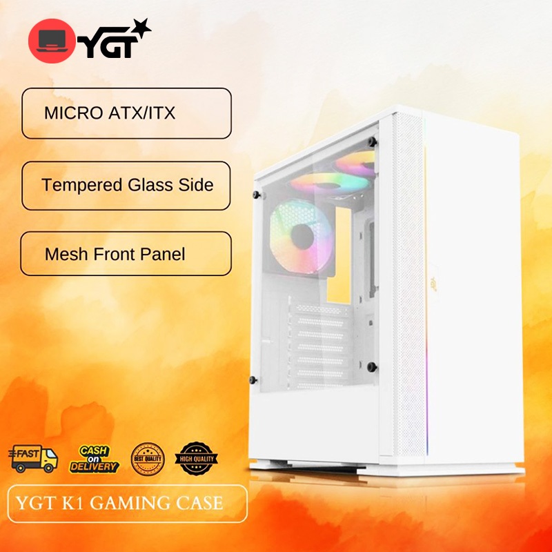 YGT K1 White Pc Case Gaming Computer Case With Tempered Glass Mid Tower ...