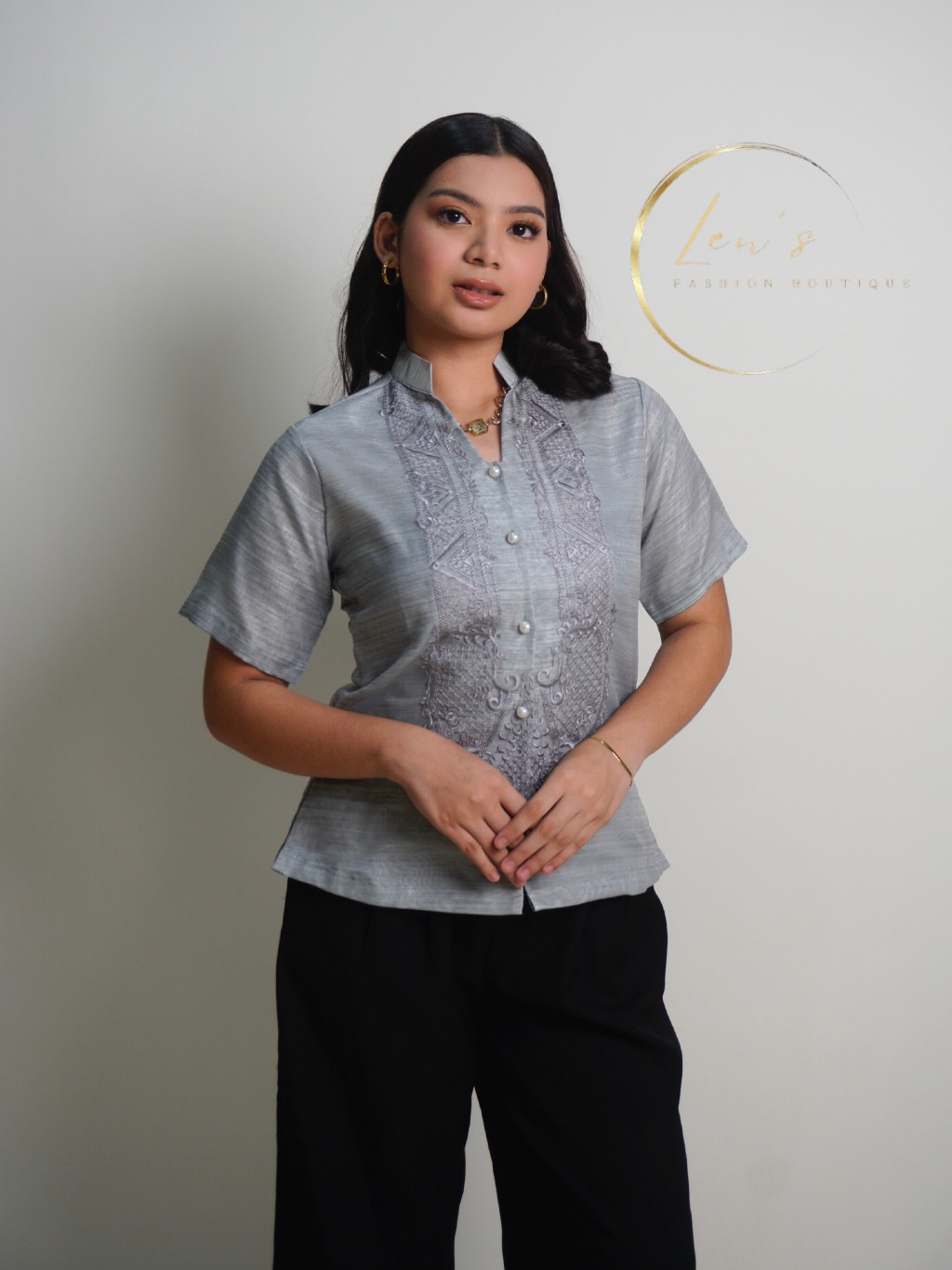HIGH QUALITY MODERN LADIES BARONG - GRAY (HALIYA) | Shopee Philippines