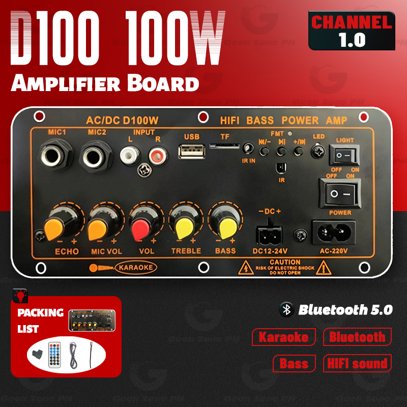NEW D100 220V 12V 24V Digital Bluetooth 5.0 Stereo Amplifier Board Subwoofer Dual Microphone ...