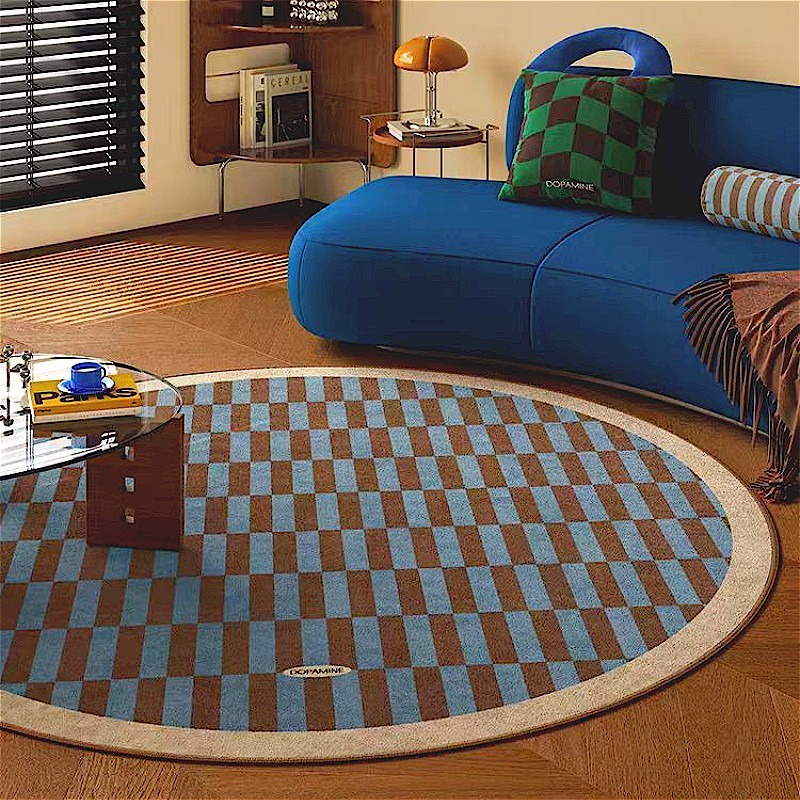 Crystal Velvet Round Carpet High Quality Blue Chessboard Pattern Design ...